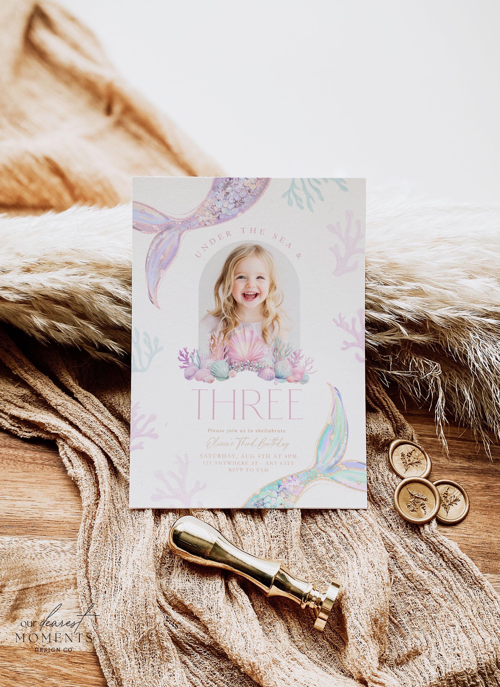 Editable Mermaid Third Birthday Invitation 3rd Birthday Under the Sea ...