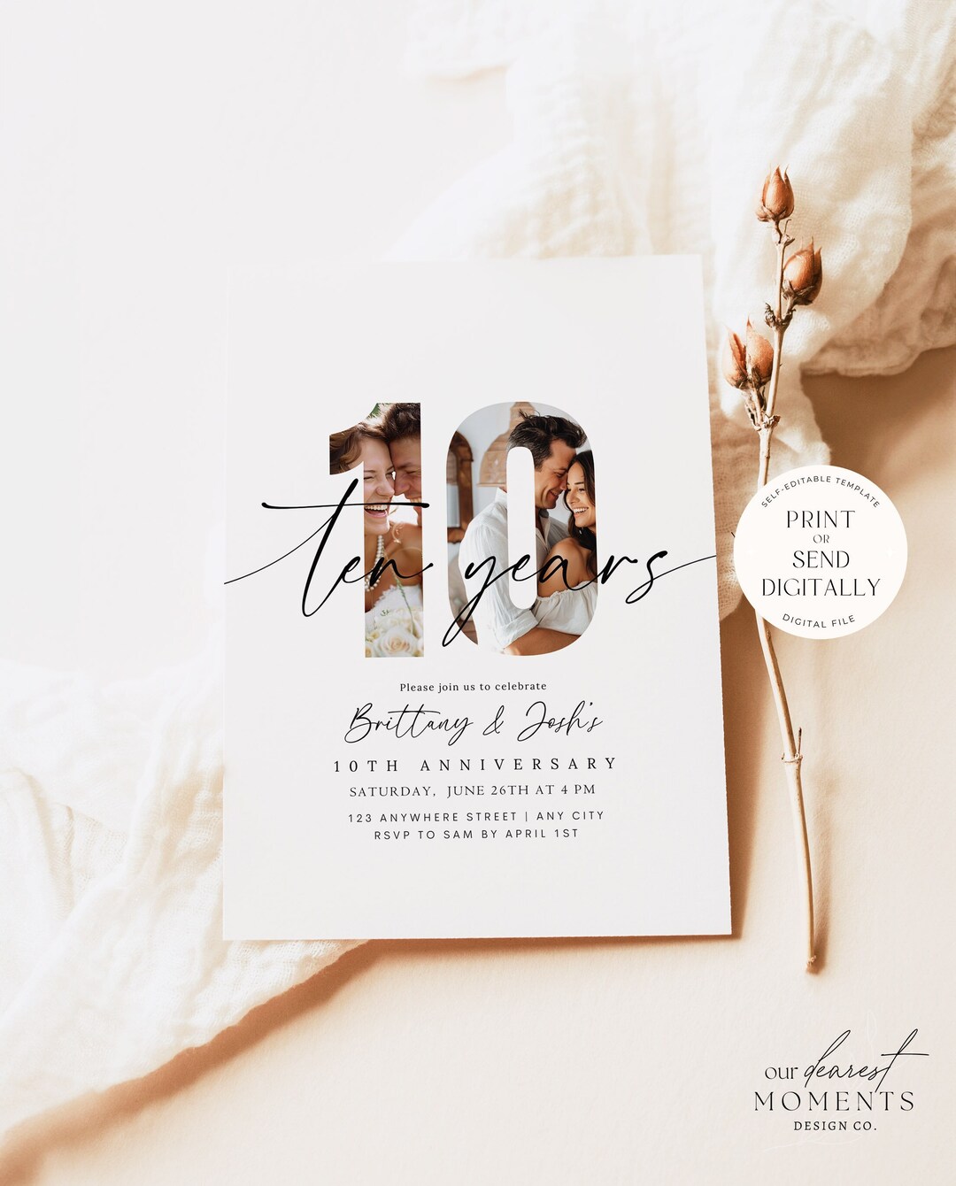 10th Anniversary Invitation 10th Wedding Anniversary Invite With Photo ...