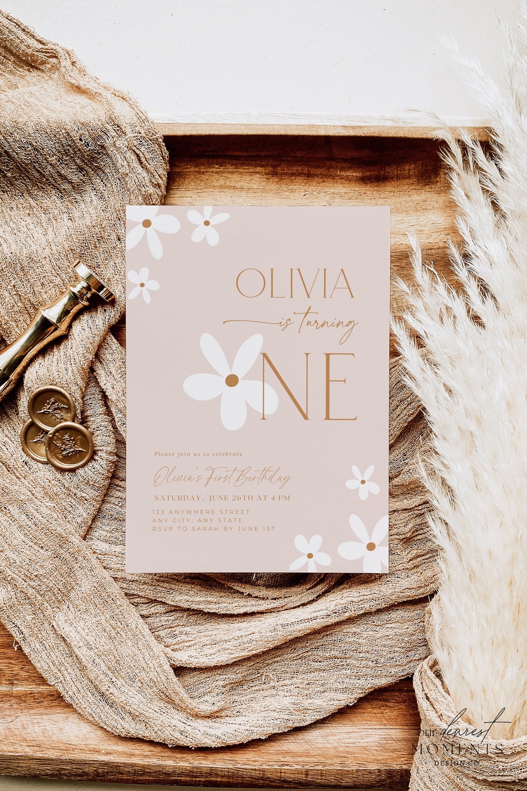 Boho Daisy Party Invitation First Birthday Invite Boho Party Invite ...