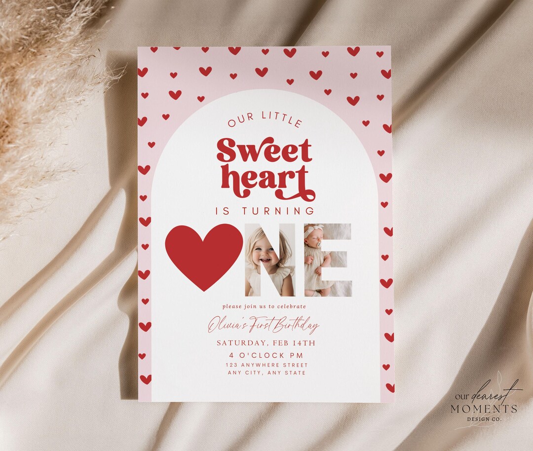 EDITABLE Little Sweetheart Turning ONE Valentine's Day 1st Birthday ...