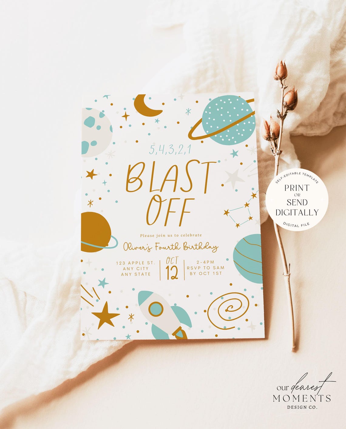 Edtiable Space Birthday Invitation Outer Space Rocket Ship Birthday ...