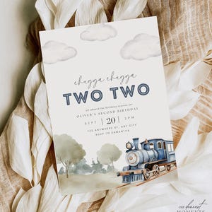 Editable Chugga Chugga Two Two Birthday Invitation Train Second ...