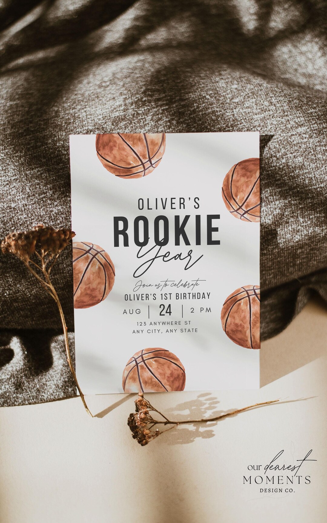 Editable Rookie Year Basketball First Birthday Invitation Digital ...