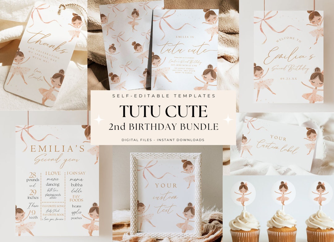 Tutu Cute Birthday Bundle Second Birthday Invitation Boho Tutu Cute ...