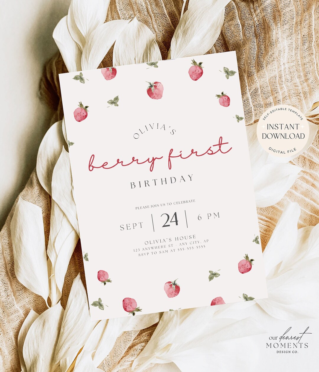 Berry First Birthday Invitation for Girls 1st Birthday Invitation for ...