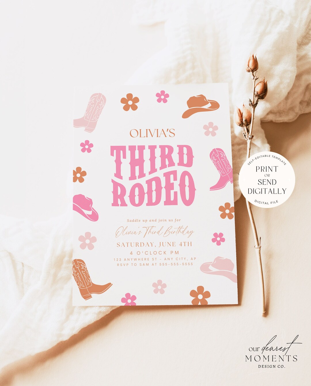 Third Rodeo Invitation Cowgirl Birthday Invite Wild West Cowgirl 3rd ...
