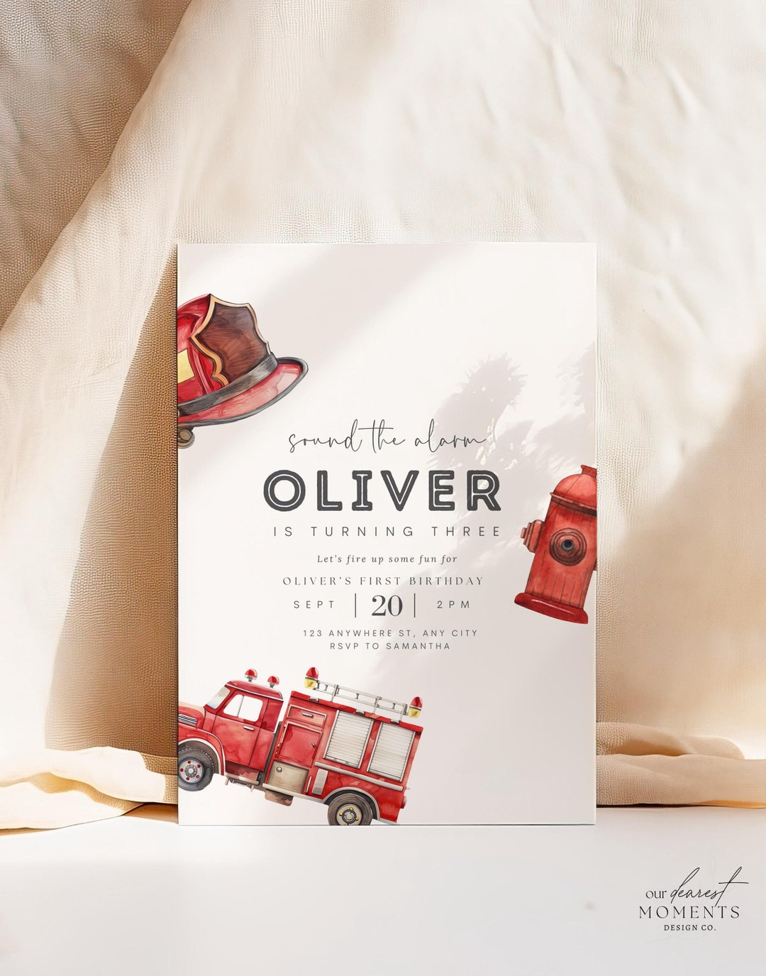 Editable Firetruck Invitation Fire Fighter Birthday Invite Fire Truck ...