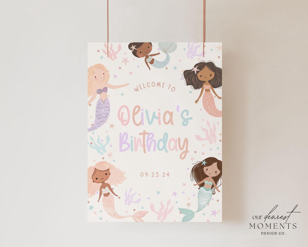 Editable Mermaid Birthday Welcome Sign Swimming Party Girl Birthday ...