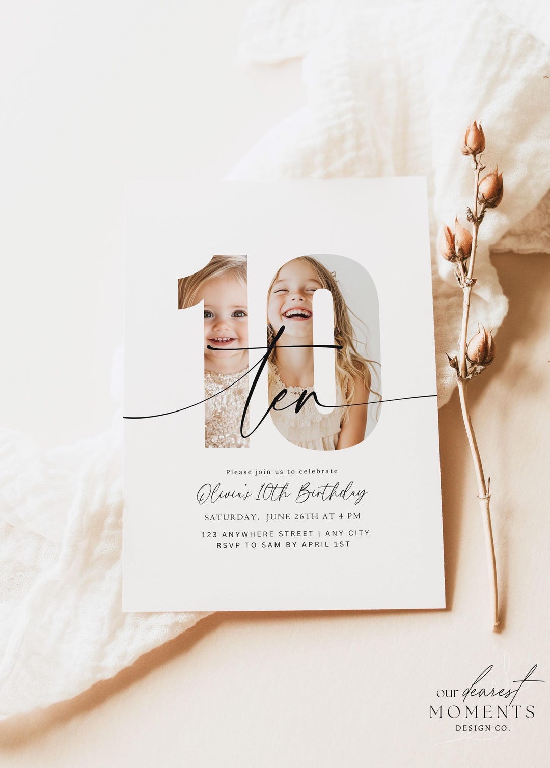 Editable 10th Birthday Invitation Tenth Birthday Invite Template 10 Th ...