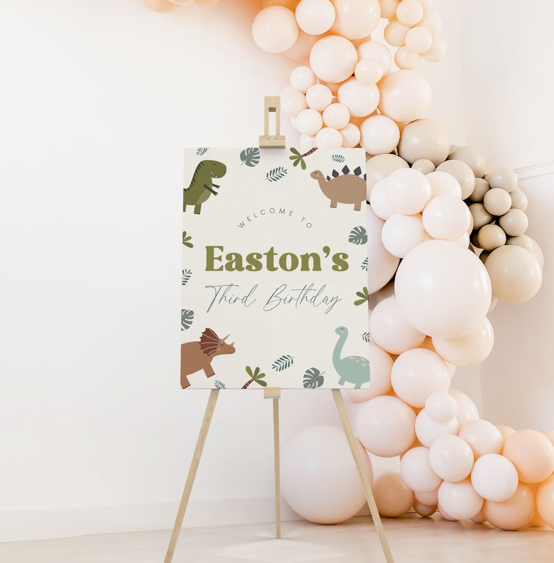 Editable Three Rex Birthday Welcome Sign Poster 3rd Birthday Party Sign ...