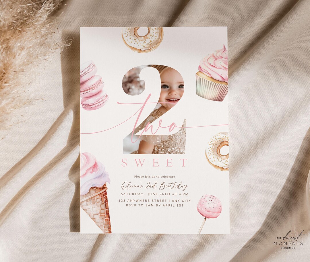 Editable Two Sweet Second Birthday Party Invite 2nd Birthday Invitation ...