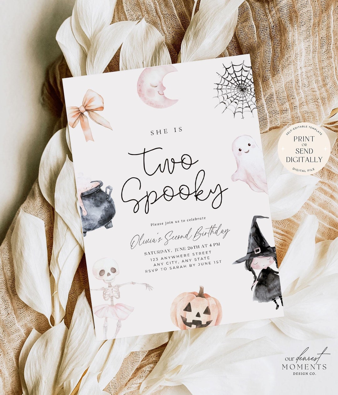Editable Two Spooky Birthday Invitation Halloween 2nd Birthday Party ...