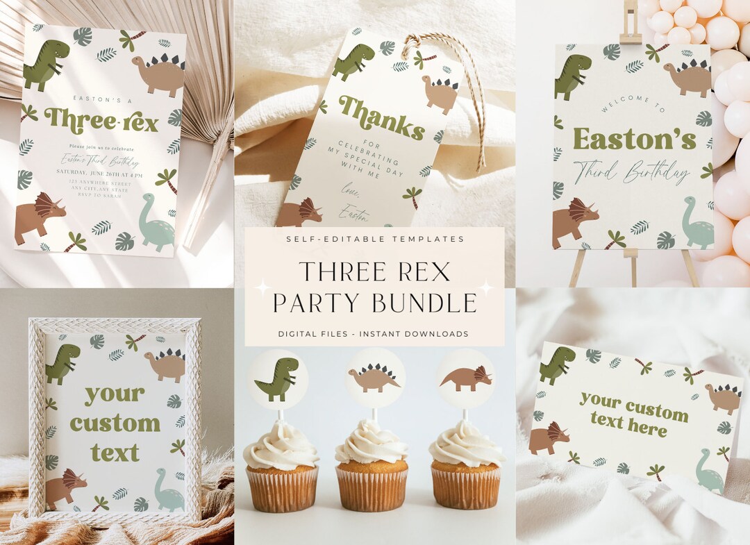 EDITABLE Three Rex Birthday Bundle, Third Birthday Bundle, 3rd Birthday ...