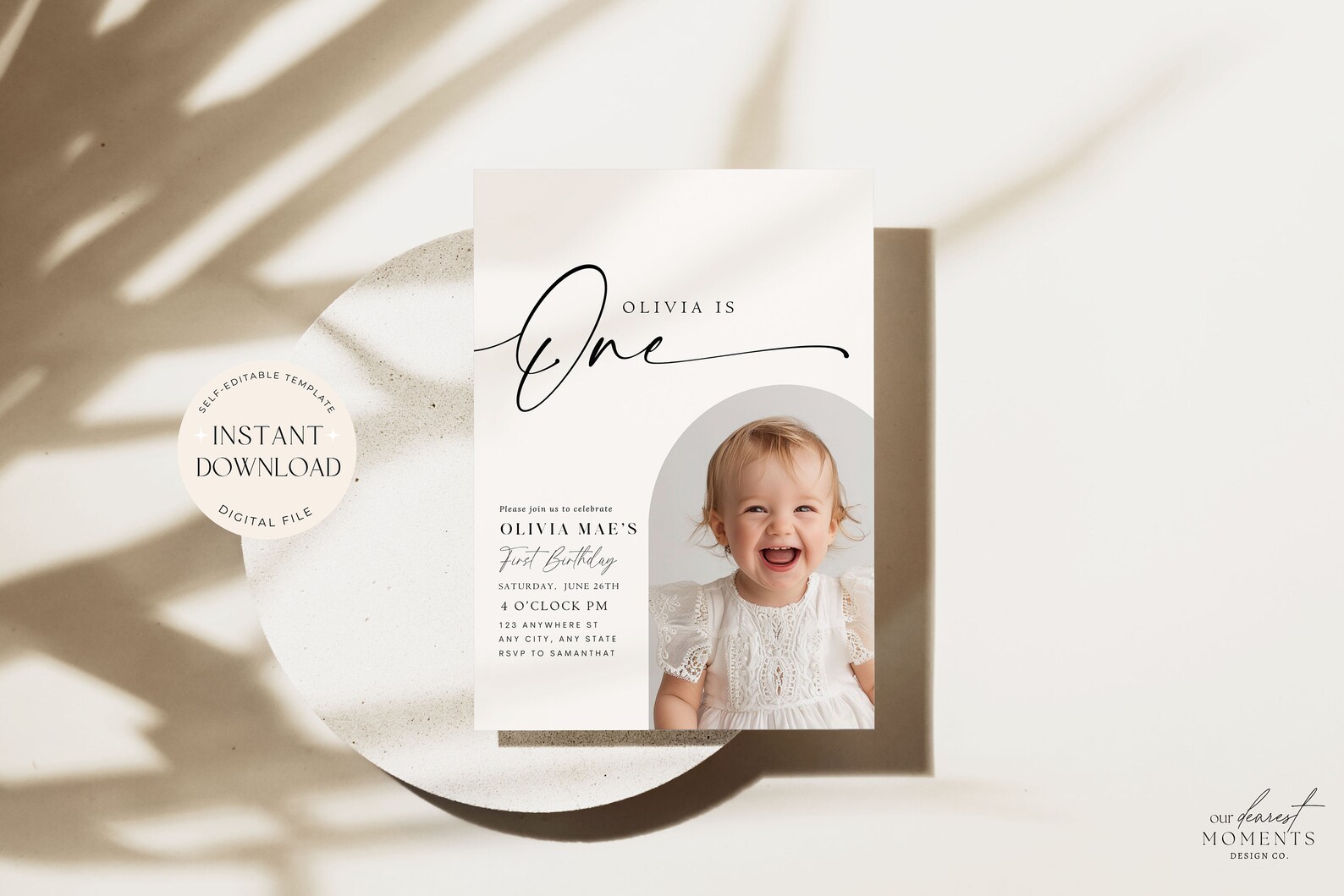 Editable First Birthday Invitation Minimalist 1st Birthday for Girl ...