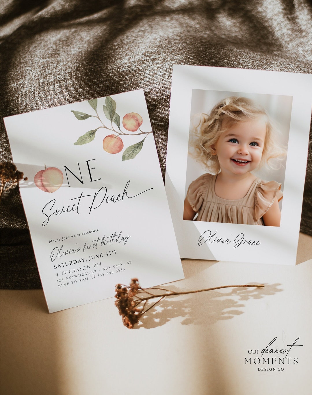 One Sweet Peach Invitation Peach Birthday Invite First Birthday Invite ...