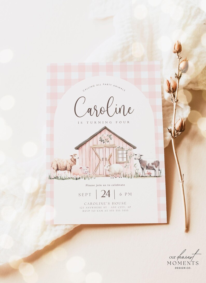 Editable Farm Birthday Invitation Calling All Party Animals Farm Girl ...