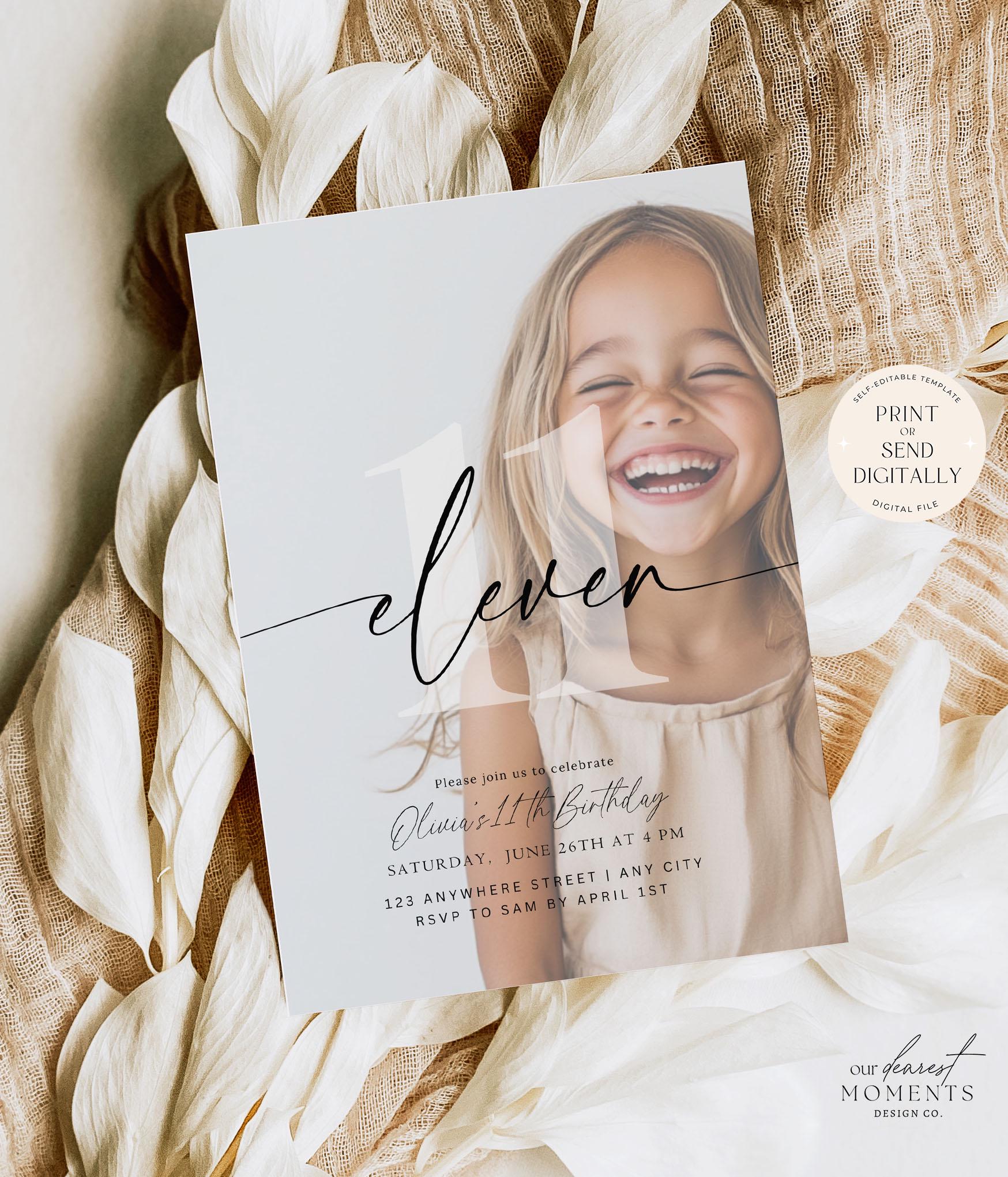 Editable 11th Birthday Invitation Eleventh Birthday Party Invite ...