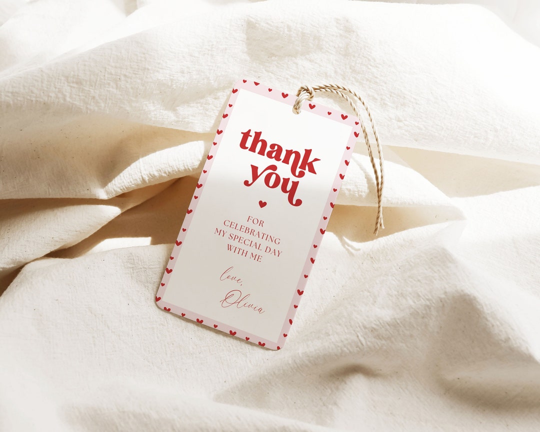EDITABLE Valentines Birthday Thank You Tag, Valentines Theme Birthday ...