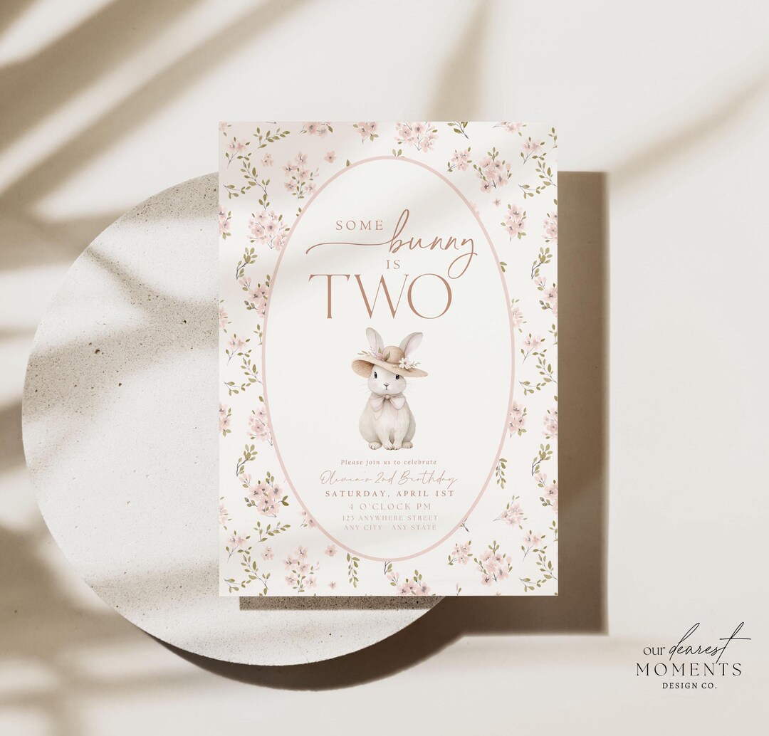 Editable Some Bunny is Two Invitation Easter Bunny Second Birthday ...