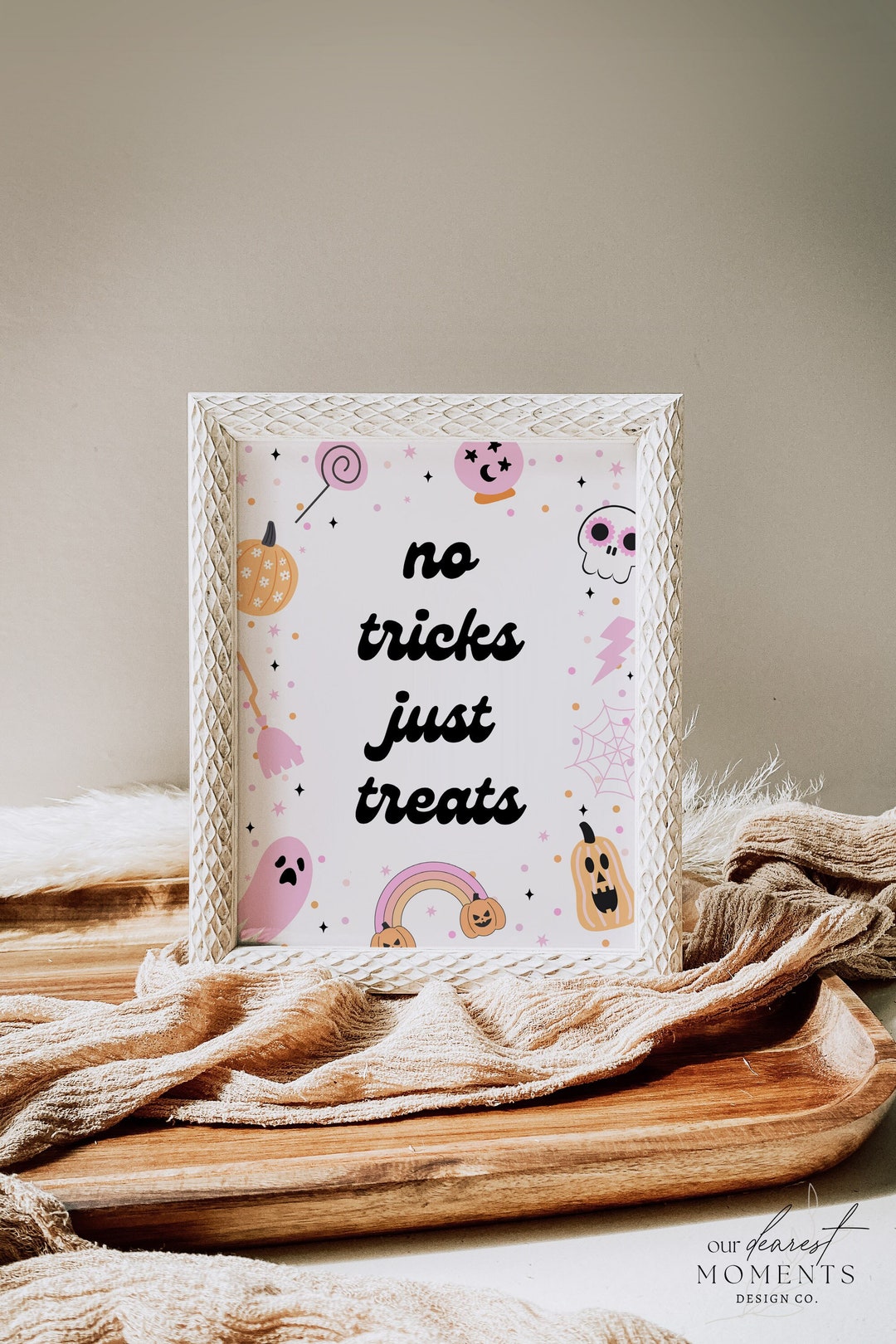 Editable No Tricks Just Treats Party Table Sign, Customizable Sign for ...