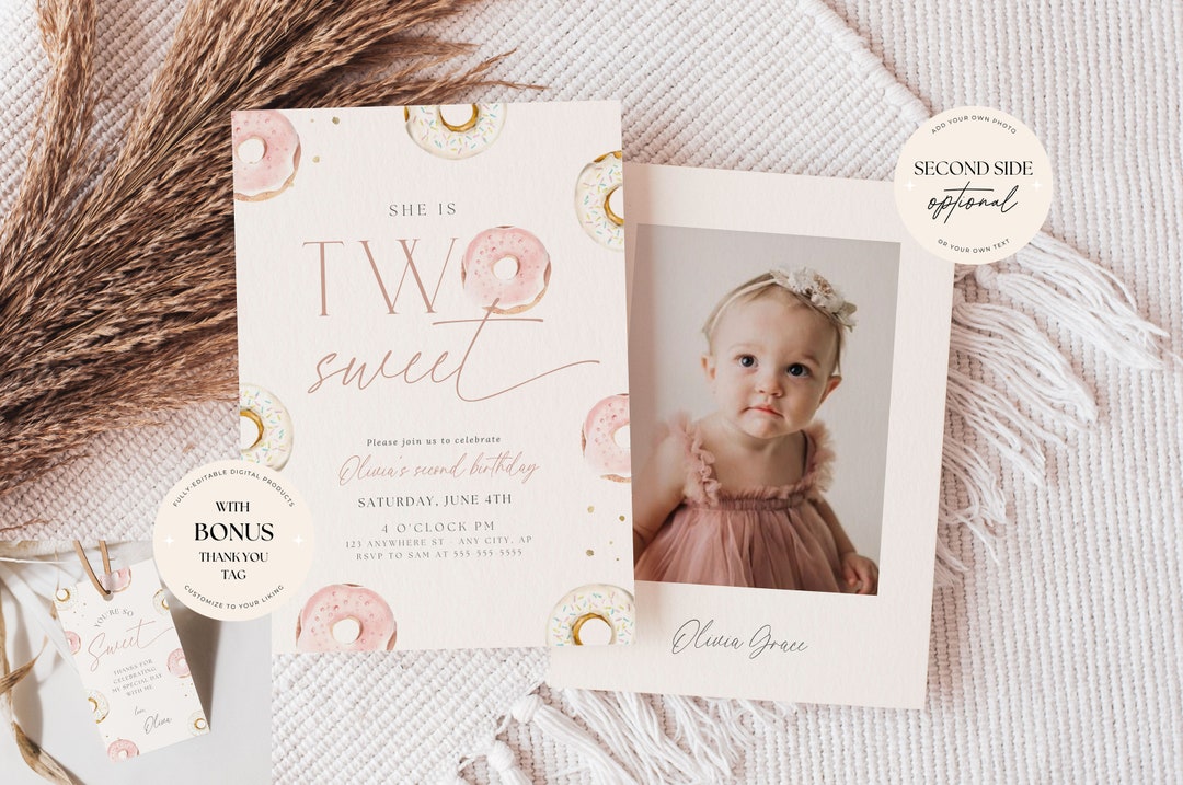 Two Sweet Second Birthday Invite 2nd Birthday Invitation Donut Party ...