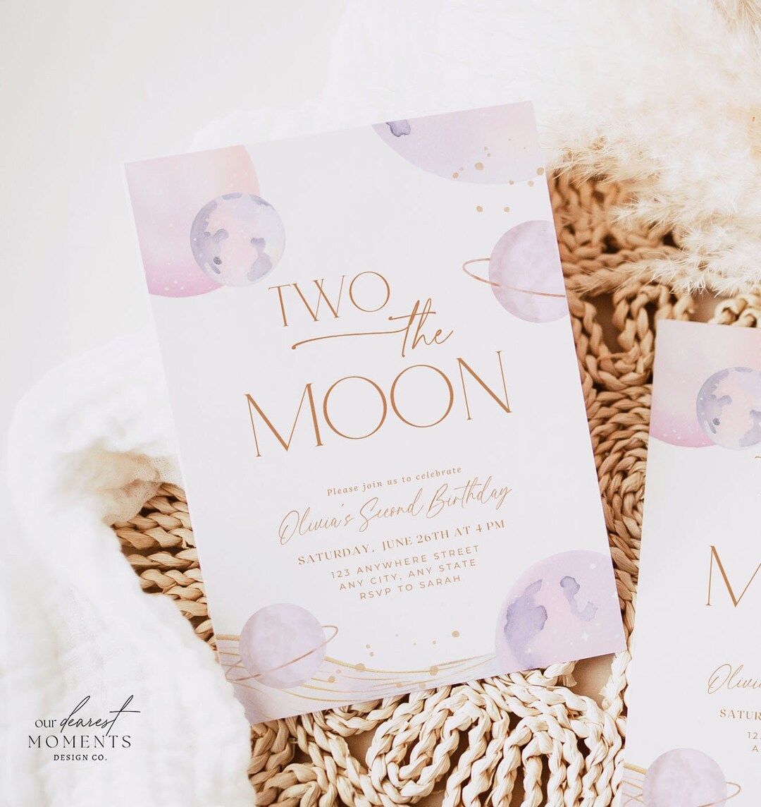 Two the Moon Second Birthday Invitation 2nd Birthday Invite Space ...