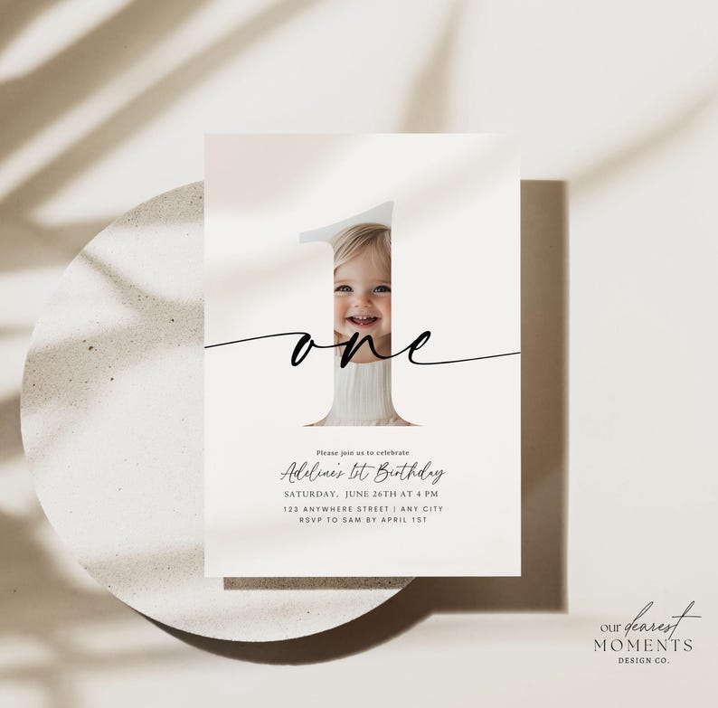Editable First Birthday Invitation 1st Birthday Party Invite Minimalist ...