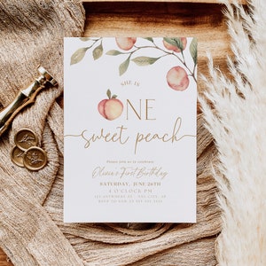 One Sweet Peach Invitation Peach Birthday Invite First Birthday Invite ...