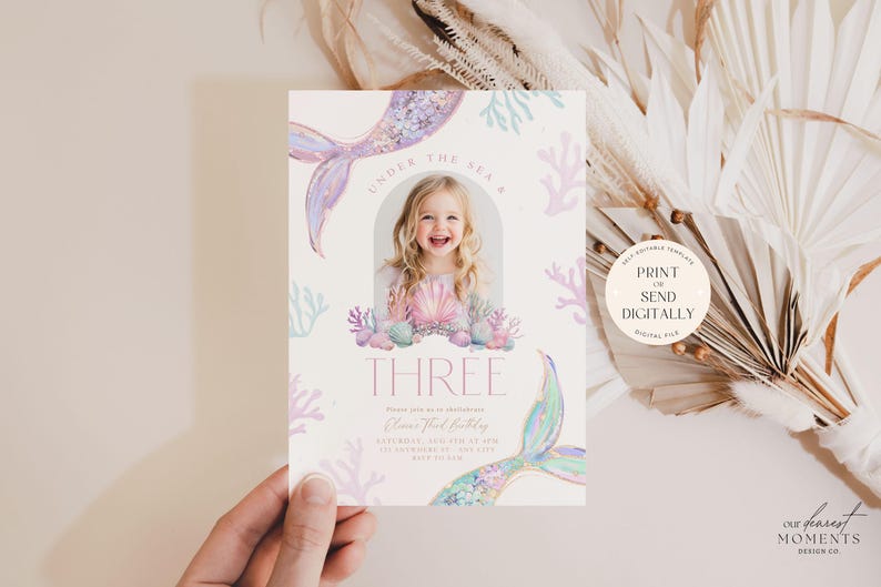 Editable Mermaid Third Birthday Invitation 3rd Birthday Under the Sea ...