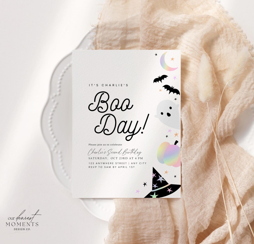 Editable Boo Day Halloween Birthday Invitation Girl Halloween Birthday ...