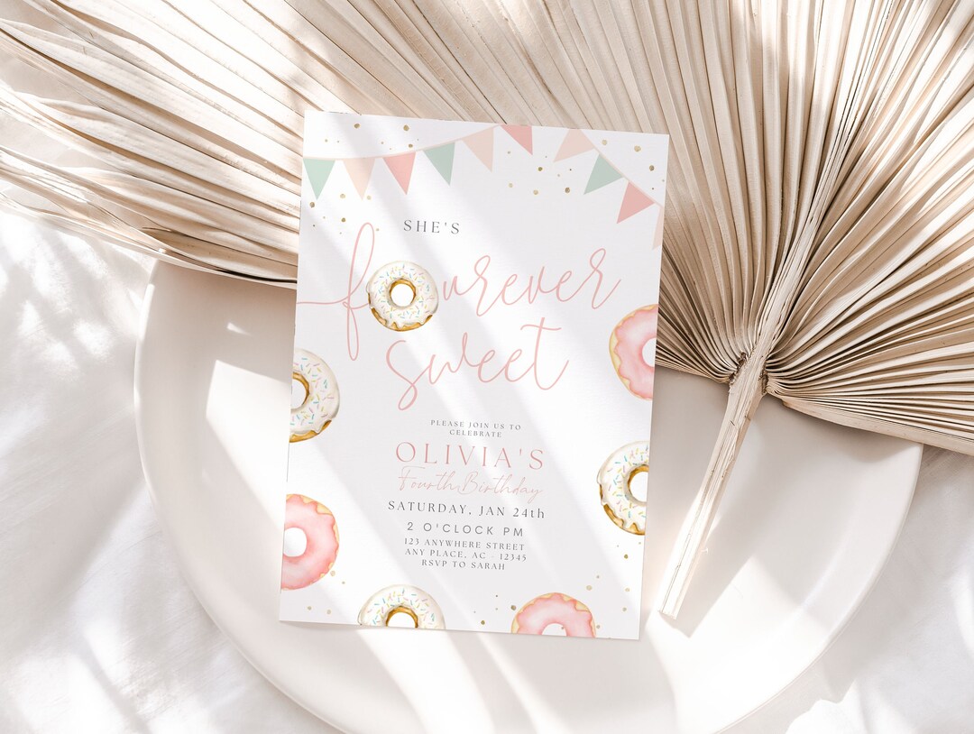 Four Ever Sweet Birthday Invitation 4th Birthday Invitation for Girl ...