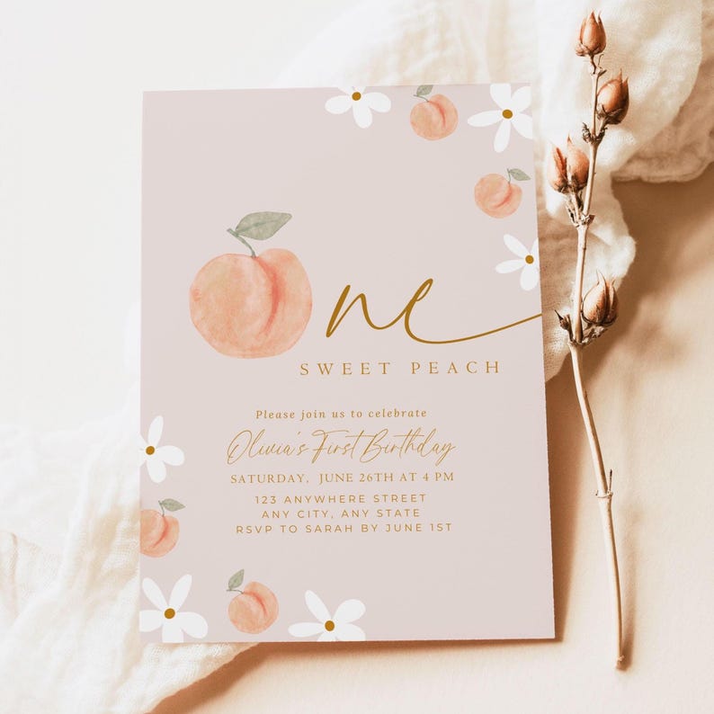 One Sweet Peach Invitation Peach Birthday Invite First Birthday ...