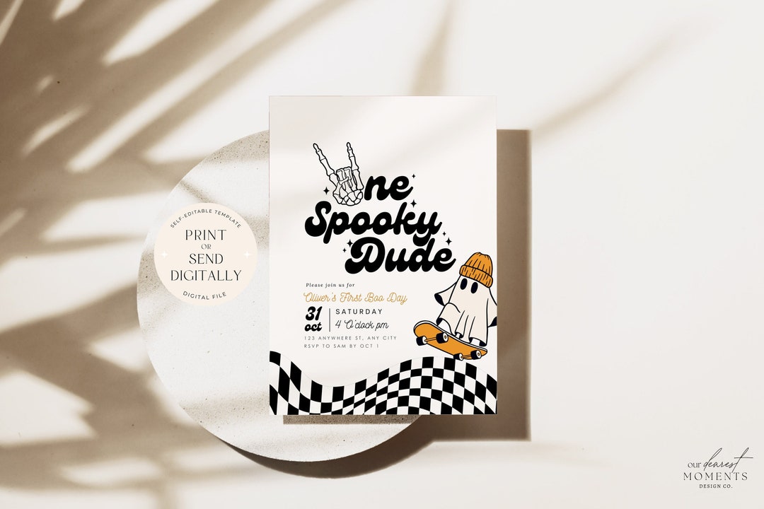 Editable One Spooky Dude Birthday Invitation Halloween Boy 1st Birthday ...