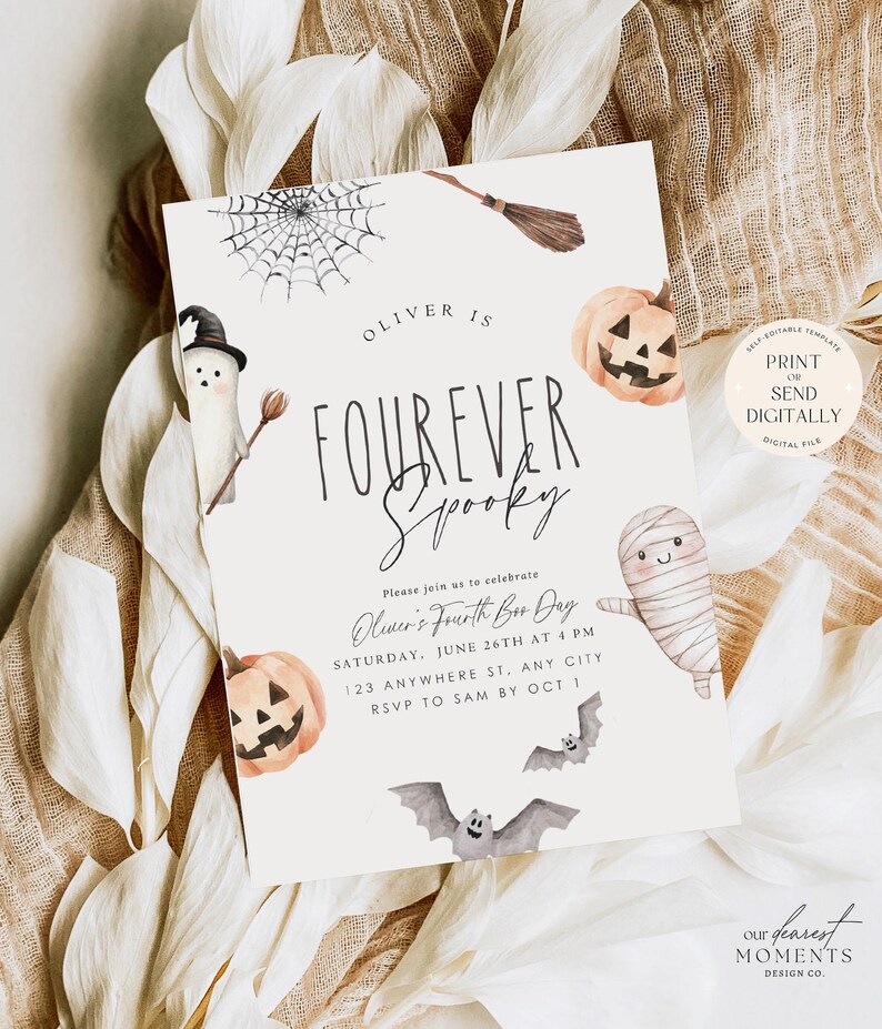 Editable Fourever Spooky Birthday Invitation Halloween 4th Birthday ...