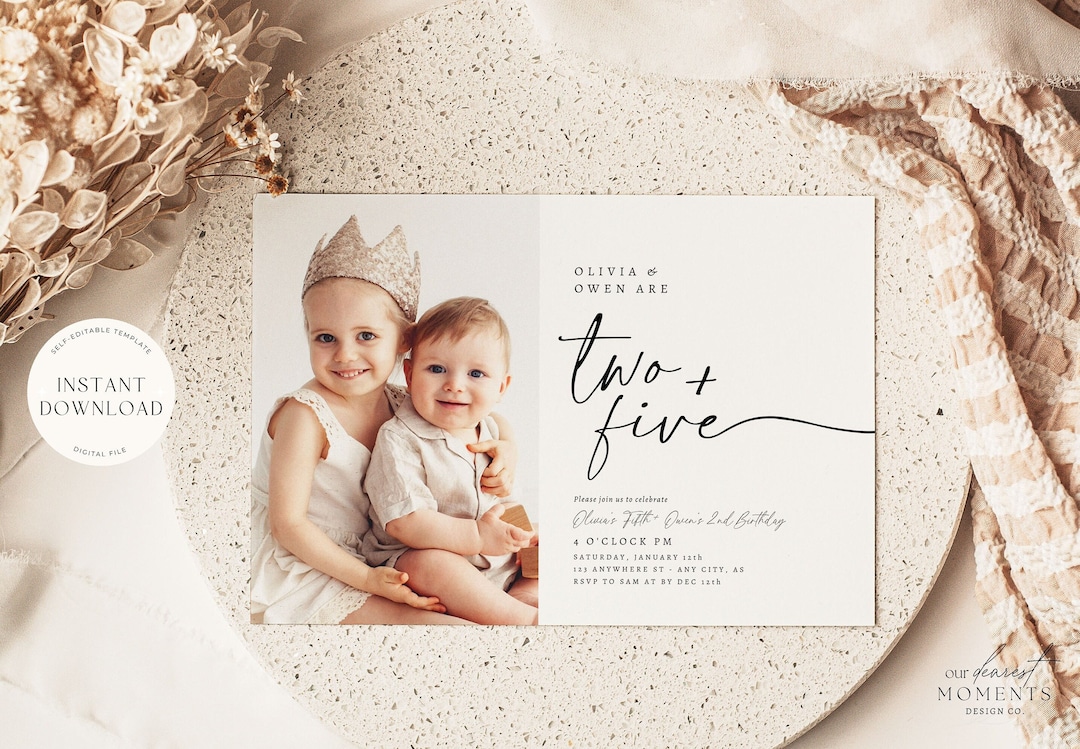 EDITABLE Joint Birthday Invitation, Sibling Birthday Invitation ...