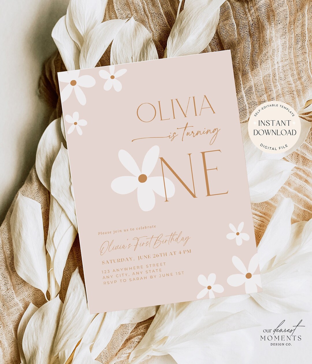 Boho Daisy Party Invitation First Birthday Invite Boho Party Invite ...