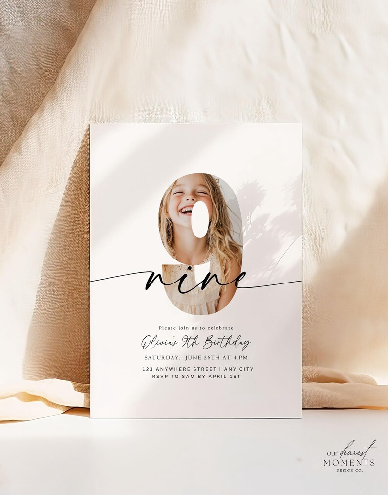 Editable 9th Birthday Invitation Ninth Birthday Invite Template 9 Th ...
