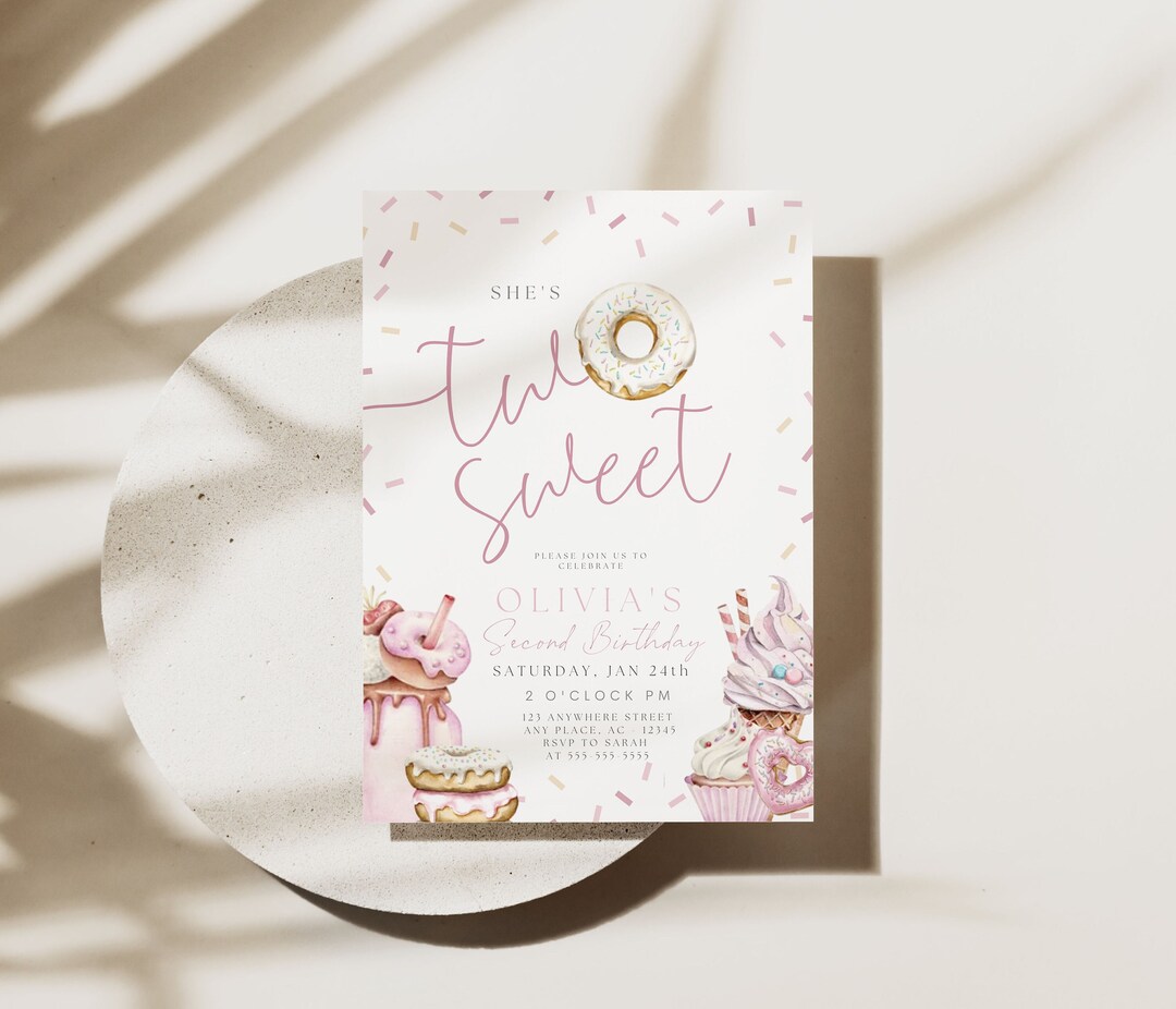 Two Sweet Second Birthday Invite 2nd Birthday Invitation Donut Party ...