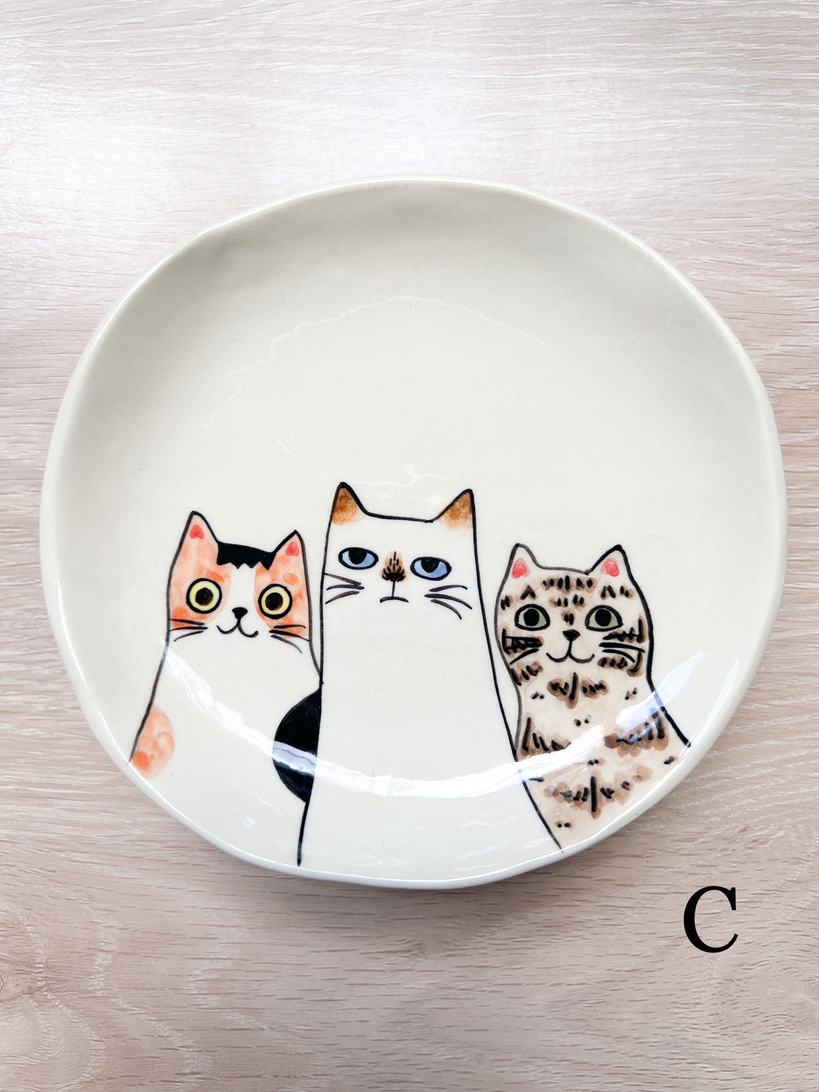 Ceramics Handmade Plates With Cat Painting - Etsy