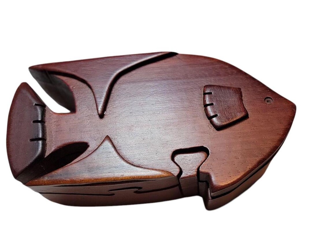 Vintage Hand Carved Wood Puzzle Box | Puzzle Box for Adults | Fish ...