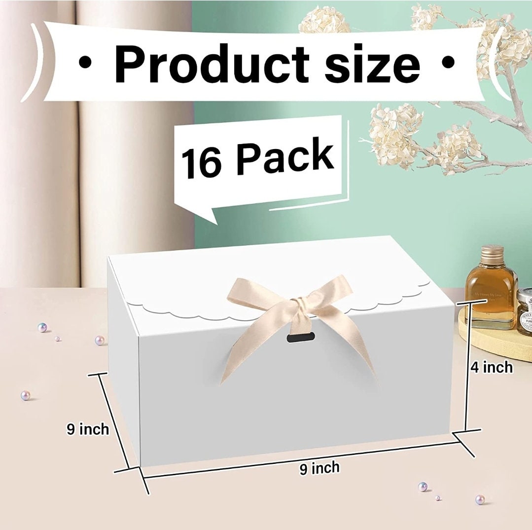 16 Pcs Gift Boxes With Lids,9x9x4 Inches White Gift Boxes With Gold ...
