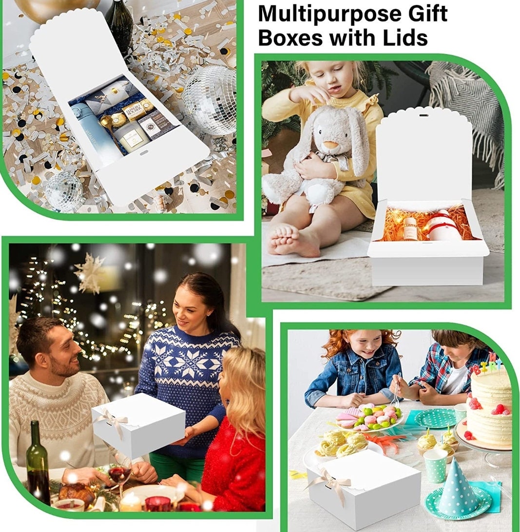 16 Pcs Gift Boxes With Lids,9x9x4 Inches White Gift Boxes With Gold ...