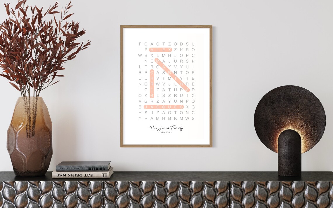 Personalised Family Crossword Puzzle Wall Art, Family Names Sign ...