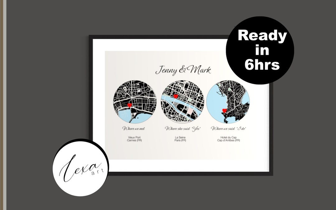 Met Engaged Wedding Map Personalised Map Print Custom Location Anniversary Minimal Custom Map 2068