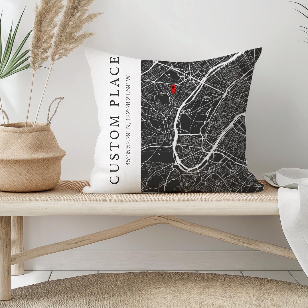 Custom Coordinates Pillow Cover, Personalized Black Map Cushion, Gift ...