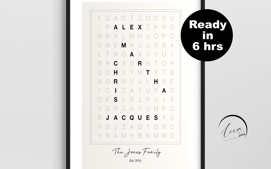 Personalised Family Crossword Puzzle Wall Art, Family Names Sign ...