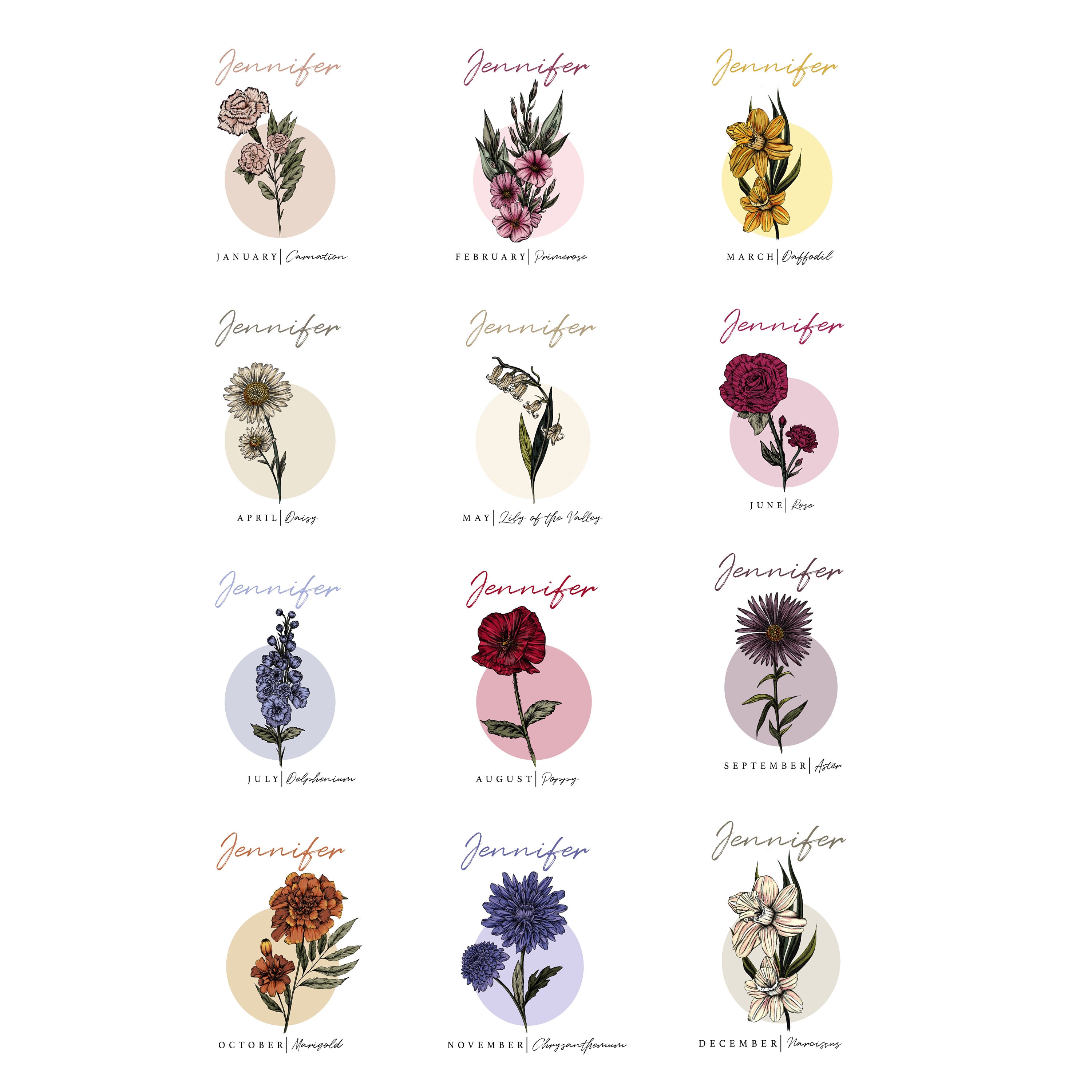 Personalized Birth Flower Print, Custom Birthday Gift, Custom Birth ...