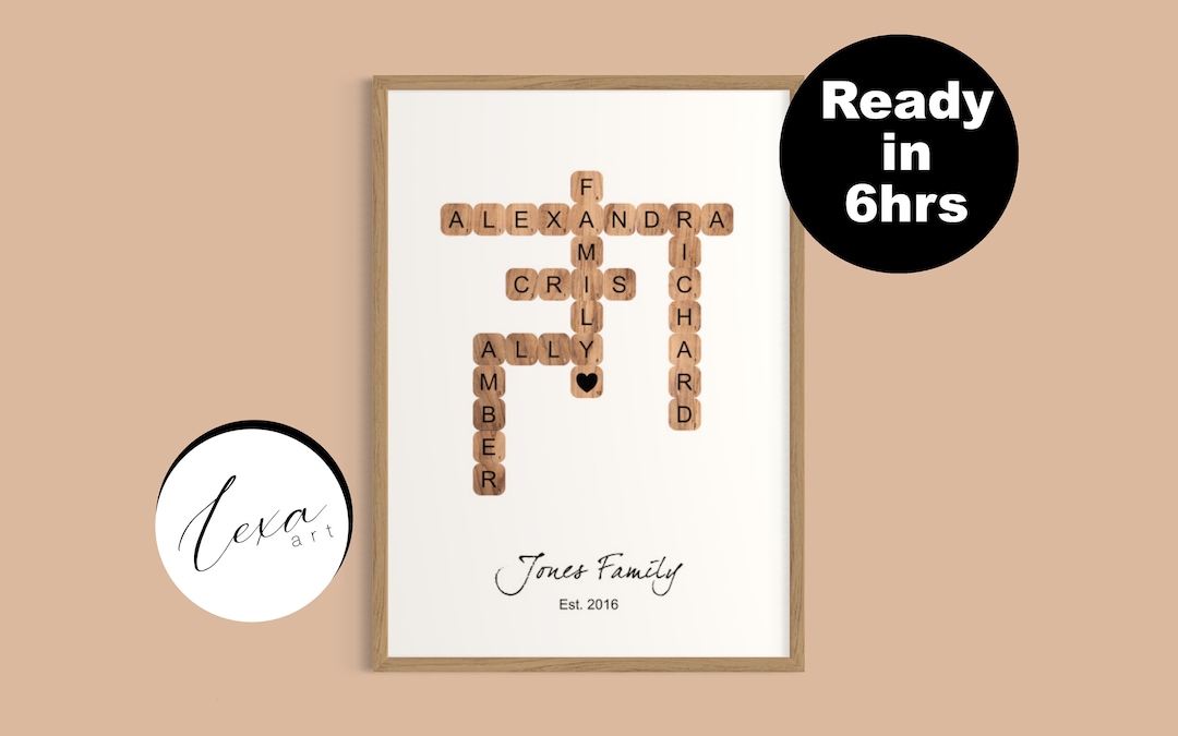 Personalised Family Crossword Puzzle Wall Art, Wood Family Names Sign ...