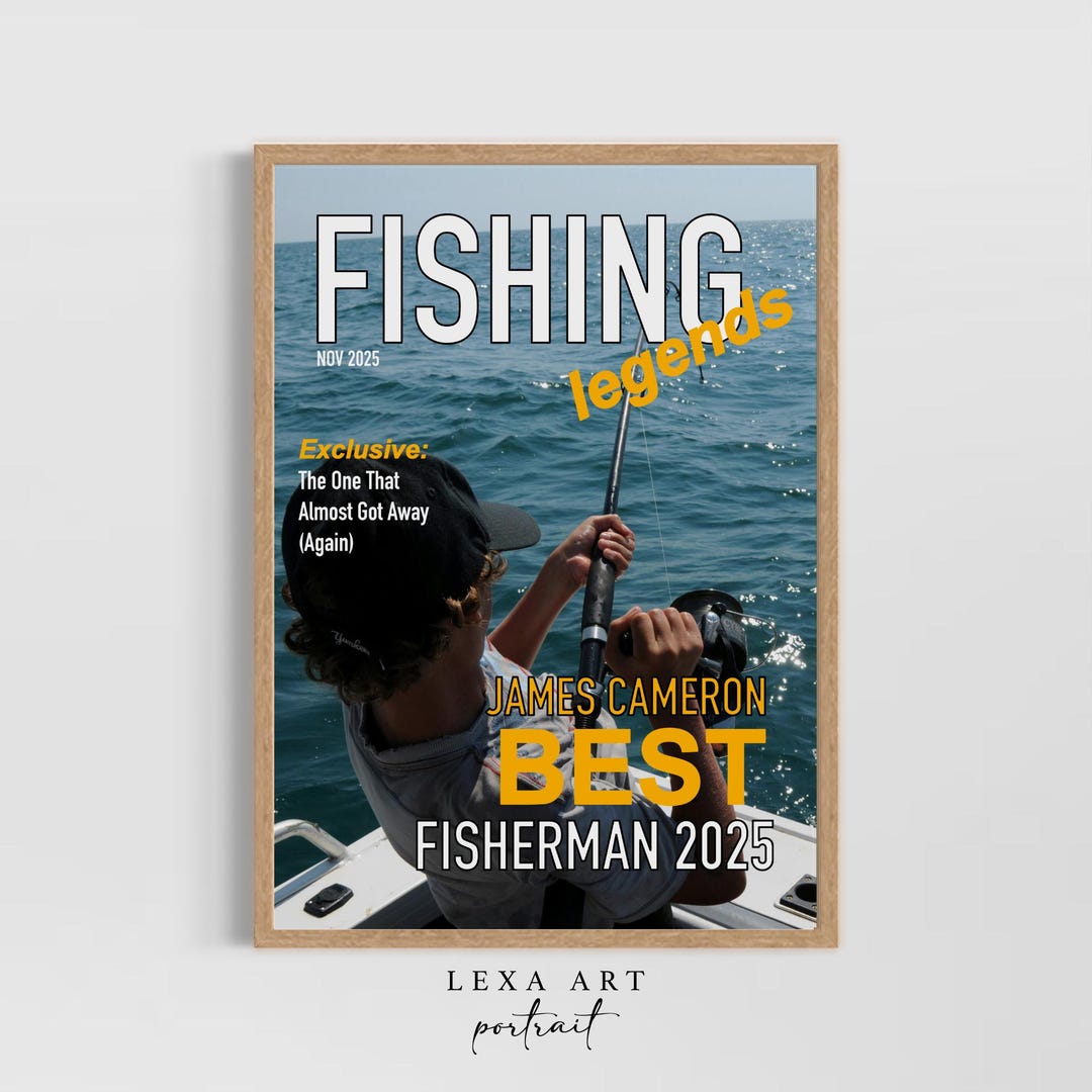 Custom Fishing Magazine Cover, Personalized Best Fisherman Print, Funny ...