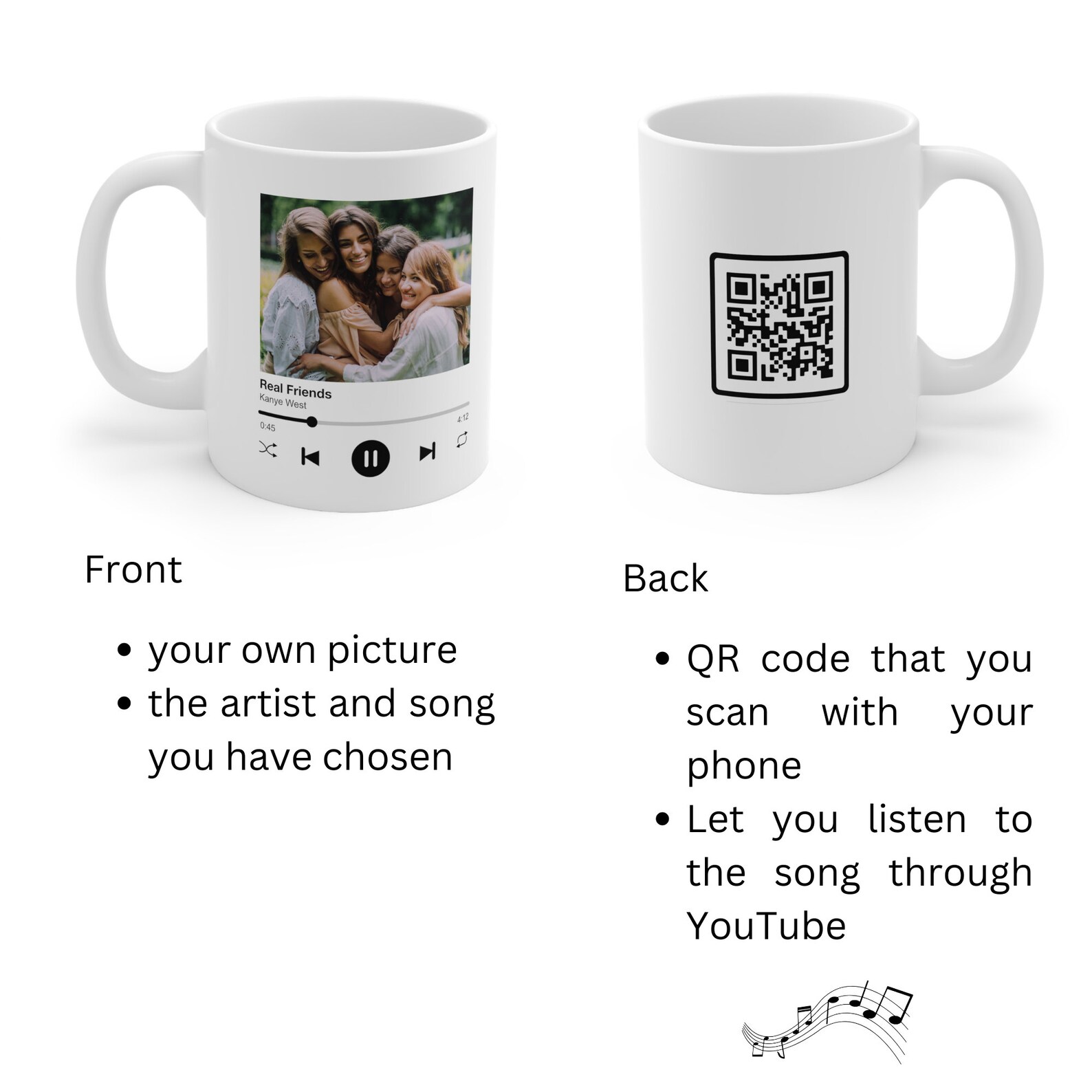 Custom Friends Gift Song Mug, Any Photo or Song, Any Playlist, Photo ...